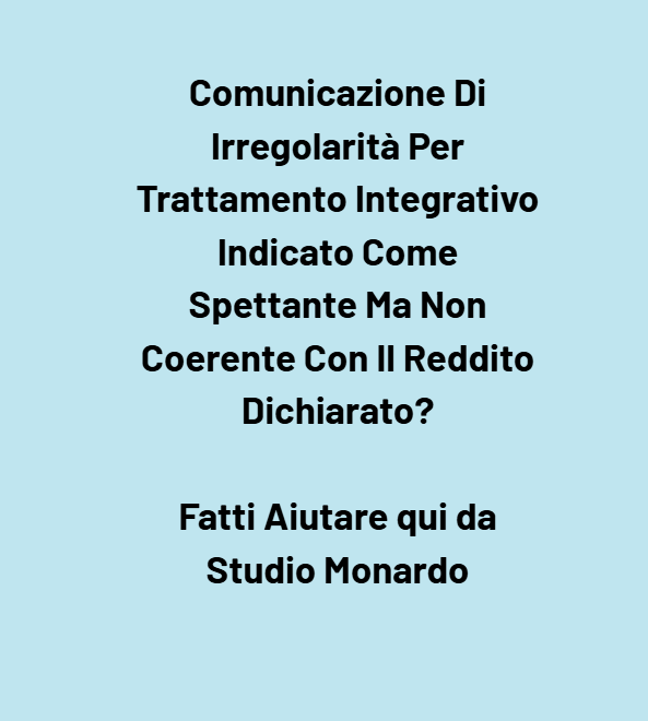Comunicazione Di Irregolarità Per Trattamento Integrativo Indicato Come ...