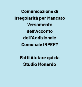 Comunicazione di Irregolarità per Mancato Versamento dell’Acconto dell ...